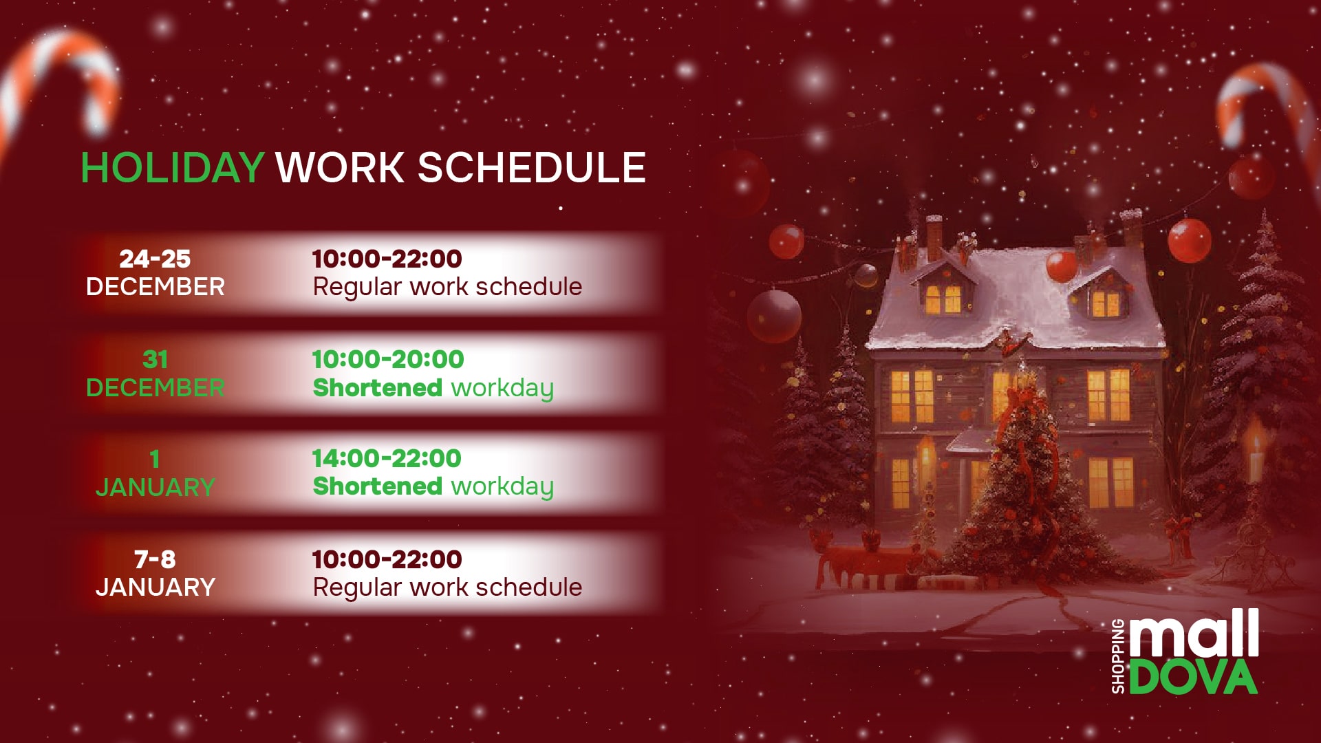 Holiday work schedule - Shopping MallDOVA