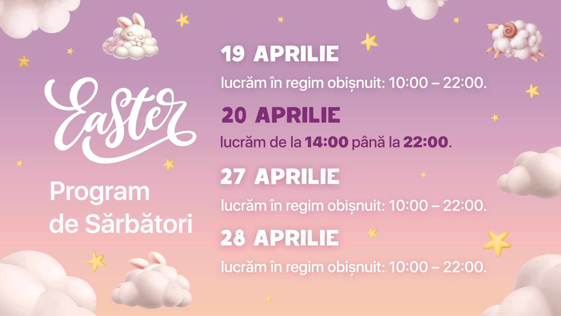 Program de lucru de sărbători Pascale - Shopping MallDova
